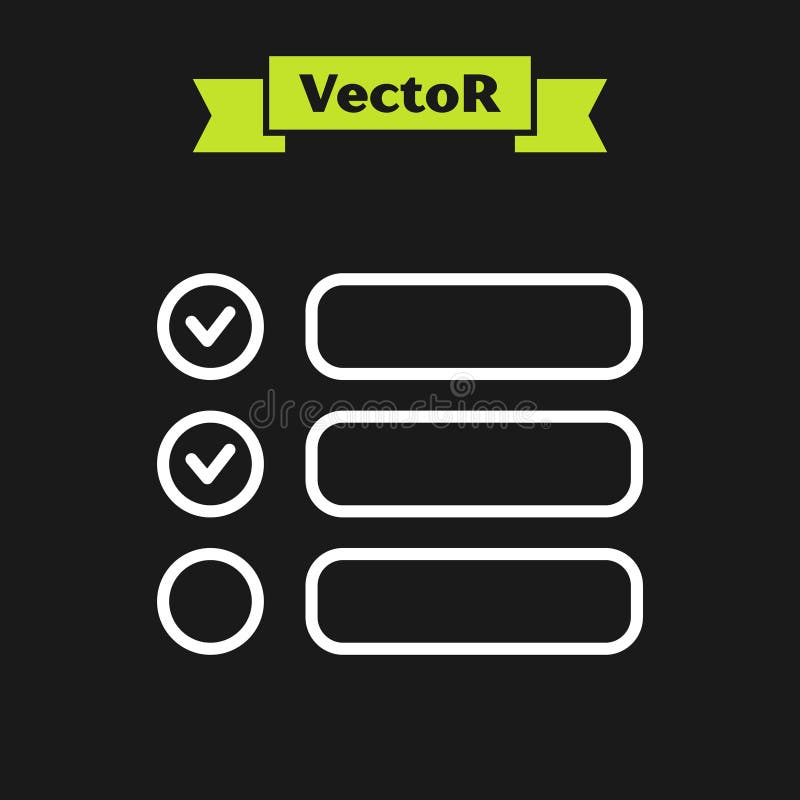 White Line Task List Icon Isolated on Black Background. Control List ...