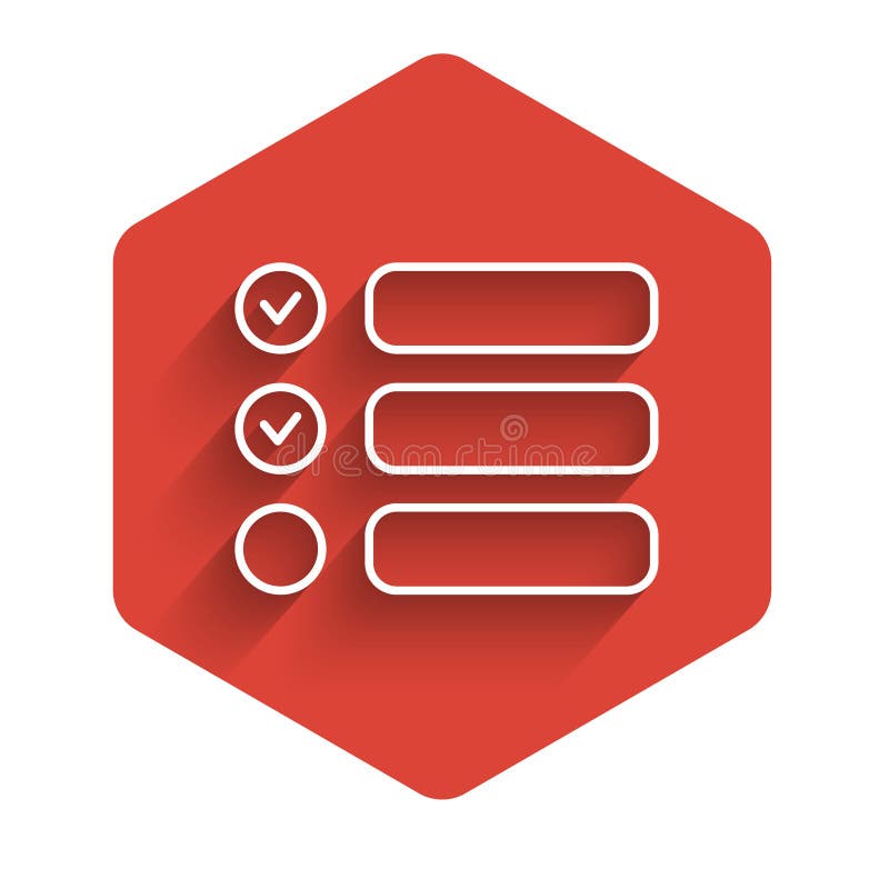 White Line Task List Icon Isolated with Long Shadow. Control List ...