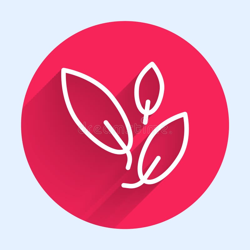 White Line Tea Leaf Icon Isolated with Long Shadow Background. Tea ...