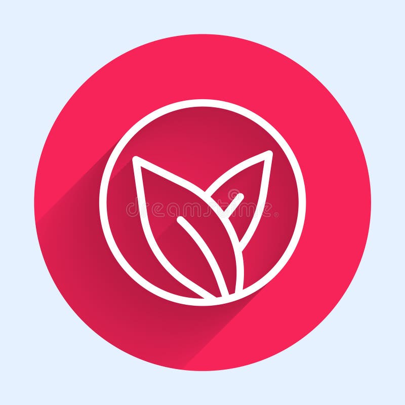 White Line Tea Leaf Icon Isolated with Long Shadow Background. Tea ...