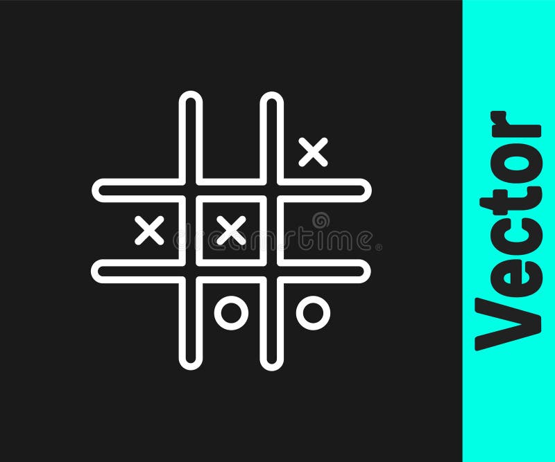 White Line Tic Tac Toe Game Icon Isolated on Black Background. Vector ...