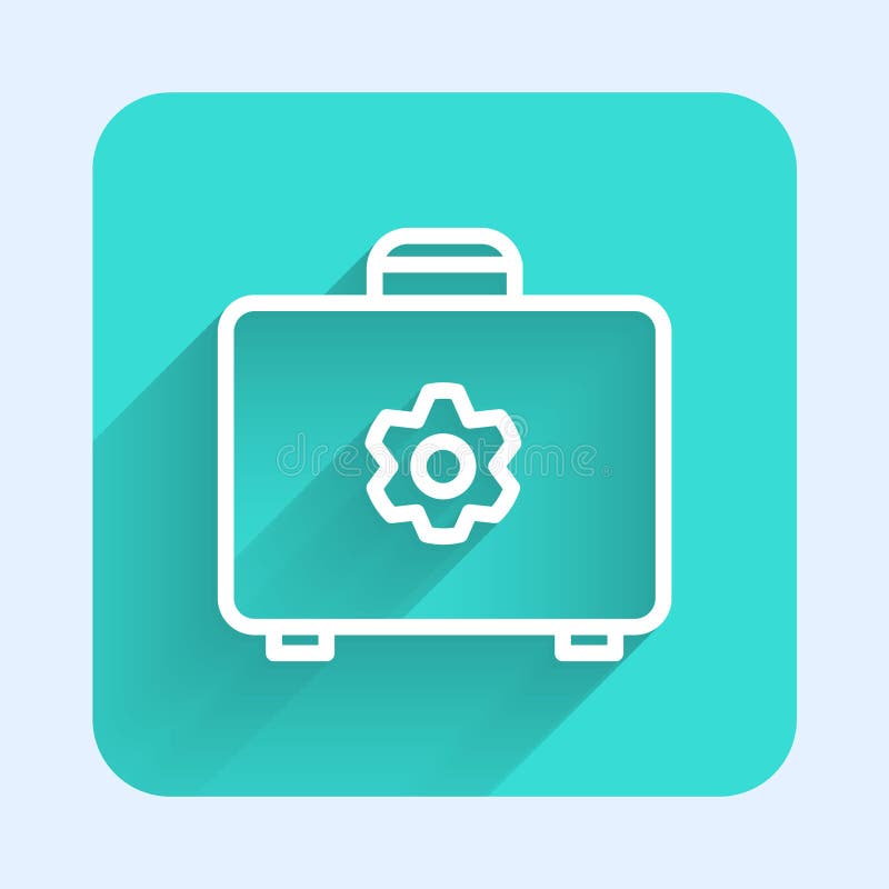 White Line Toolbox Icon Isolated with Long Shadow. Tool Box Sign. Green ...