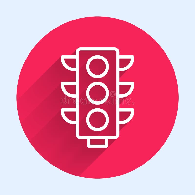 White Line Traffic Light Icon Isolated with Long Shadow. Red Circle ...