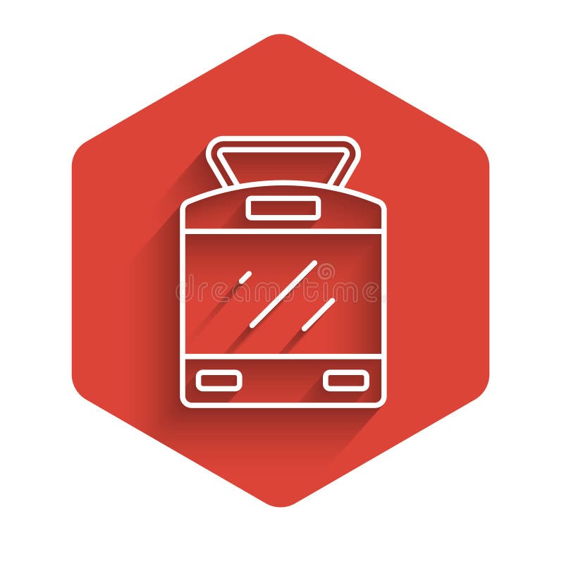 White Line Tram and Railway Icon Isolated with Long Shadow. Public ...