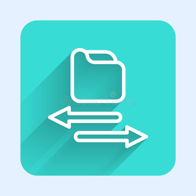 White Line Transfer Files Icon Isolated with Long Shadow Background ...