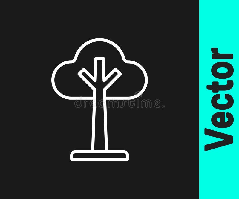 White Line Tree Icon Isolated on Black Background. Forest Symbol Stock ...