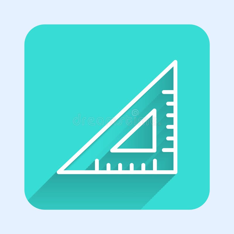 White Line Triangular Ruler Icon Isolated with Long Shadow ...
