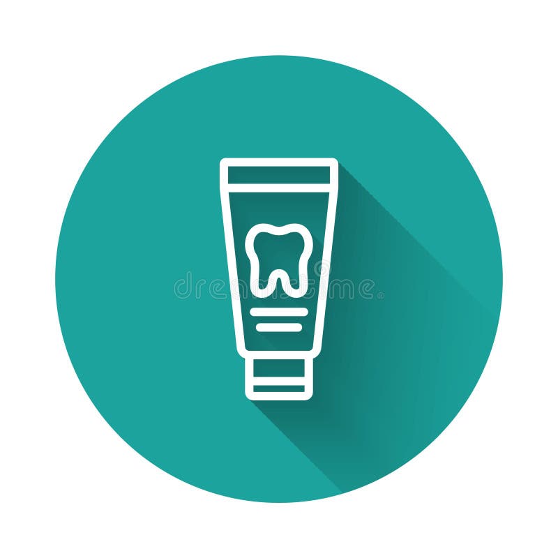 White Line Tube of Toothpaste Icon Isolated with Long Shadow. Green ...
