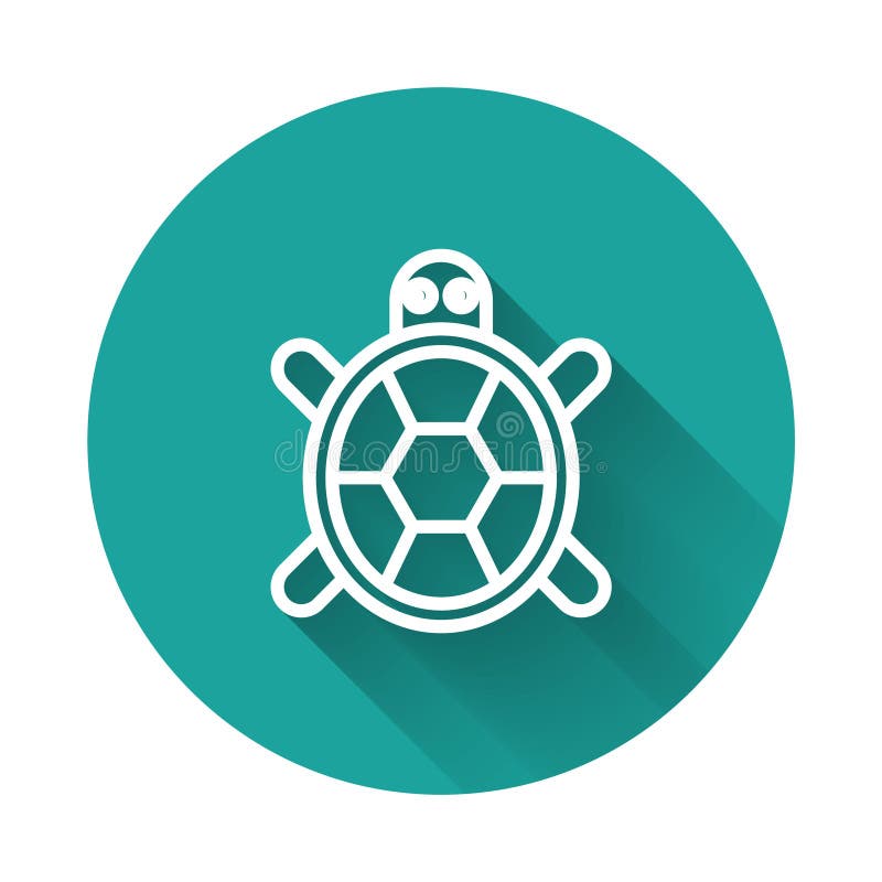 White Line Turtle Icon Isolated with Long Shadow. Green Circle Button ...