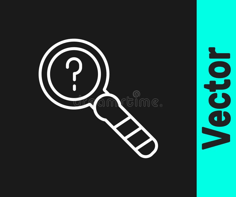 White Line Unknown Search Icon Isolated on Black Background. Magnifying ...