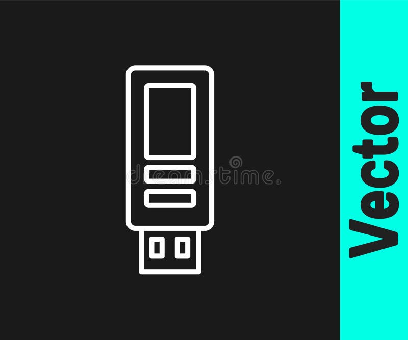 White Line USB Flash Drive Icon Isolated on Black Background. Vector ...