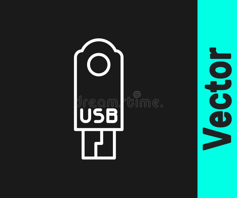 White Line USB Flash Drive Icon Isolated on Black Background. Vector ...