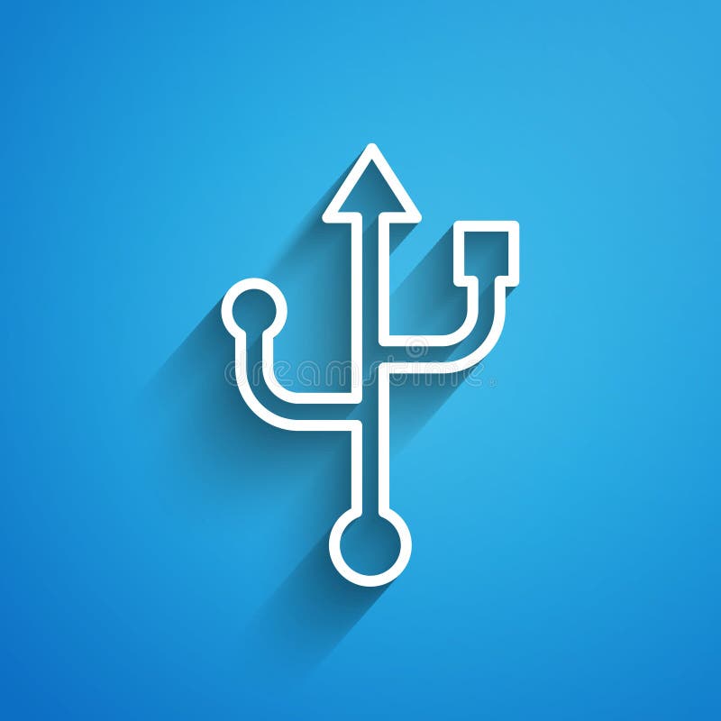 White Line USB Symbol Icon Isolated on Blue Background. Long Shadow ...