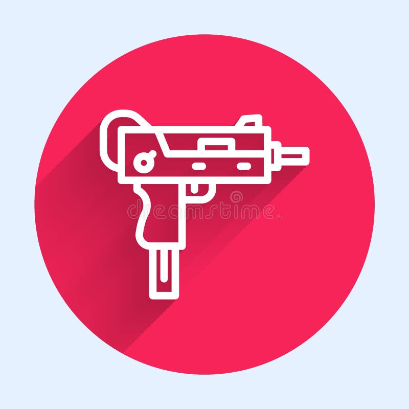 White Line UZI Submachine Gun Icon Isolated with Long Shadow. Automatic ...