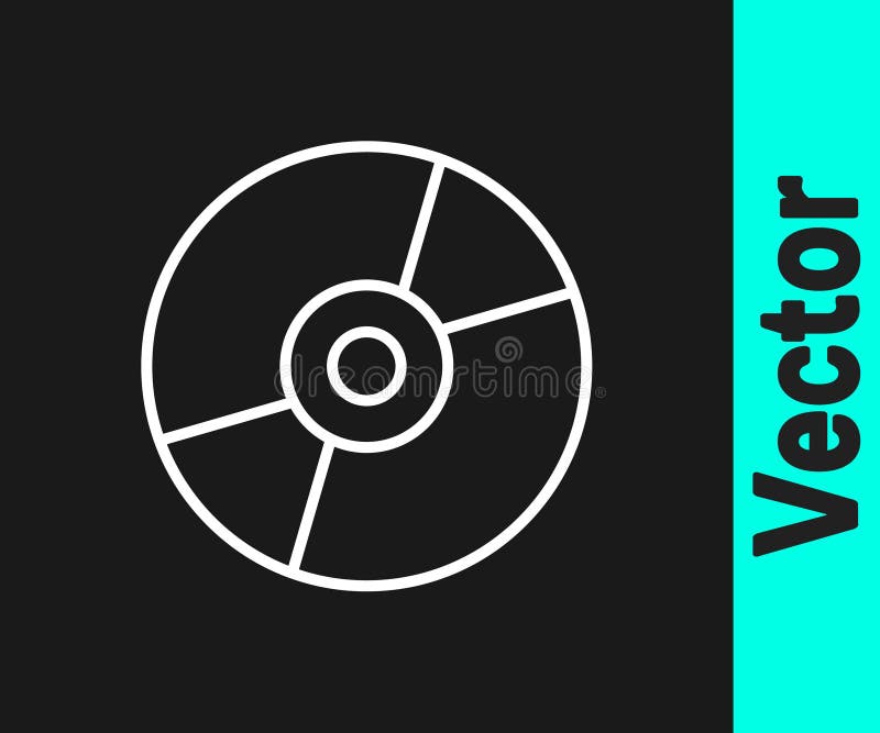 White Line Vinyl Disk Icon Isolated on Black Background. Vector Stock ...