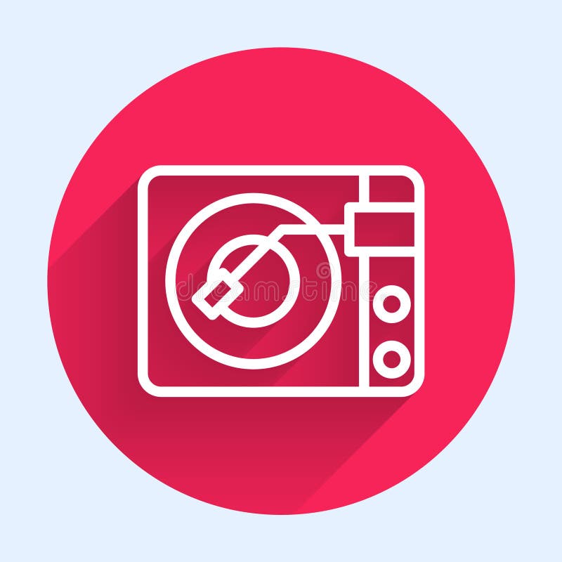 White Line Vinyl Player with a Vinyl Disk Icon Isolated with Long ...