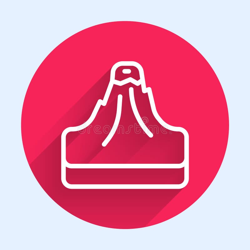 White Line Volcano Icon Isolated with Long Shadow Background. Red ...