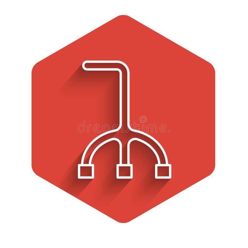 White Line Walking Stick Cane Icon Isolated with Long Shadow. Red ...