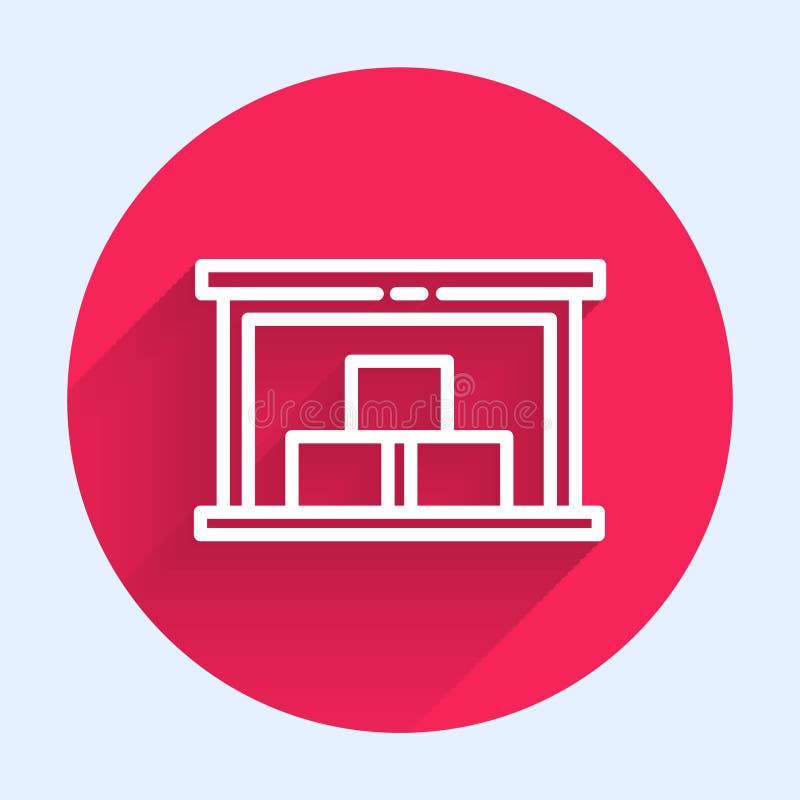 White Line Warehouse Icon Isolated with Long Shadow. Red Circle Button ...