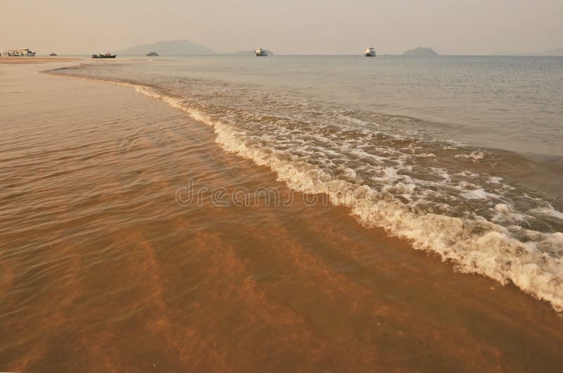 White Line of Waves on the Beach Stock Image - Image of tropical, asia ...