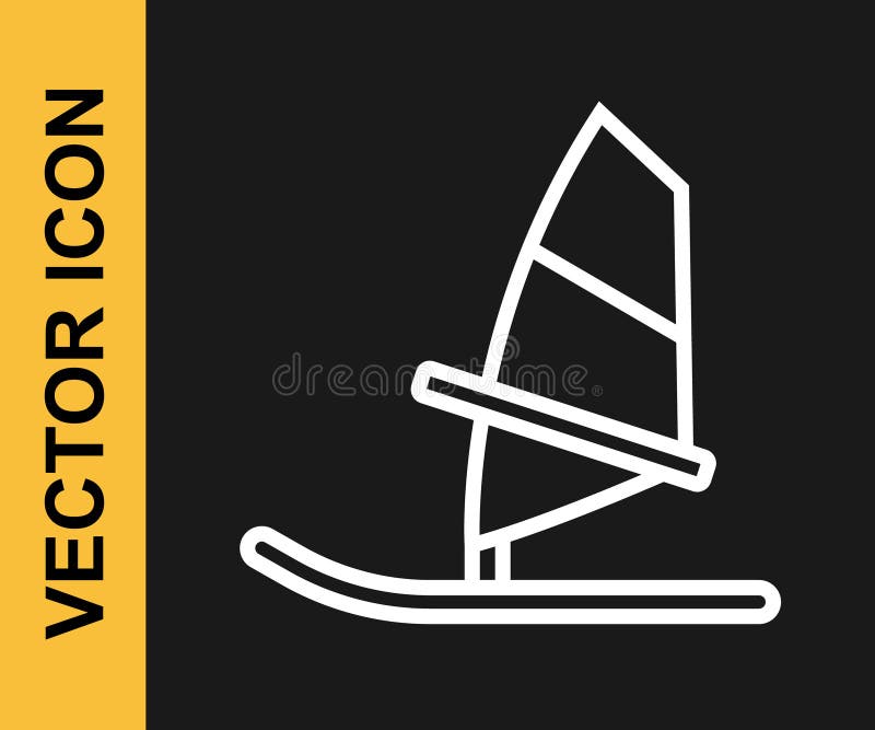 White Line Windsurfing Icon Isolated on Black Background. Vector Stock ...