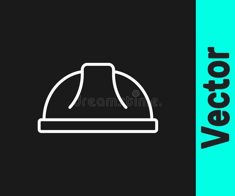White Line Worker Safety Helmet Icon Isolated on Black Background ...