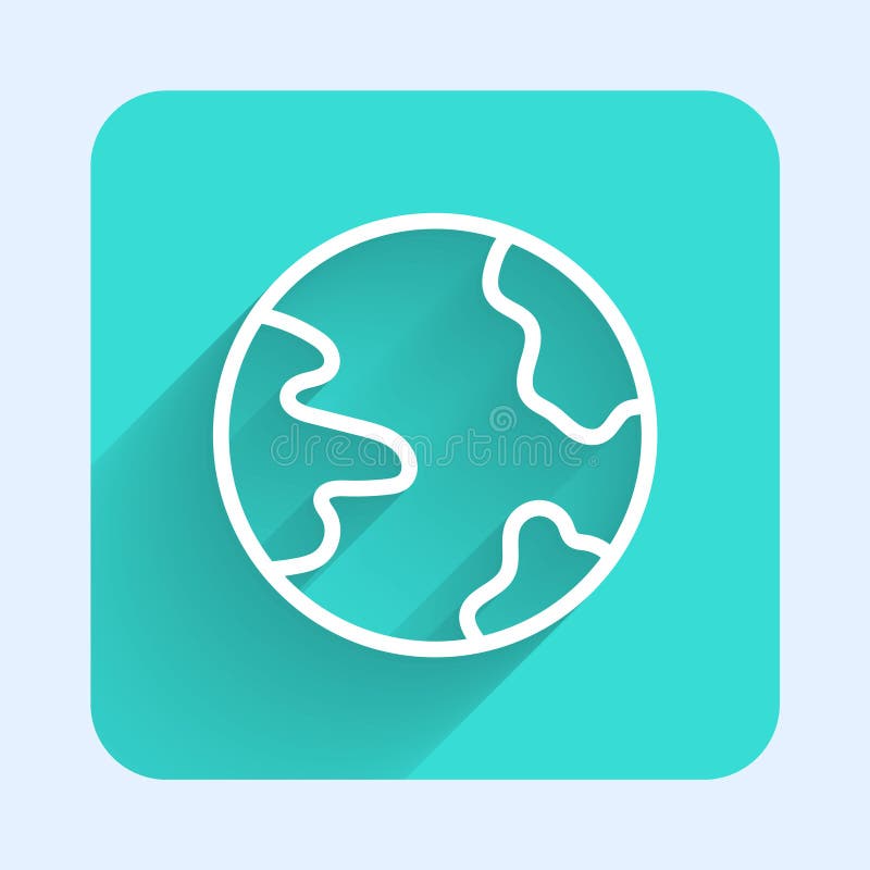 White Worldwide Icon Isolated with Long Shadow. Pin on Globe. Green ...