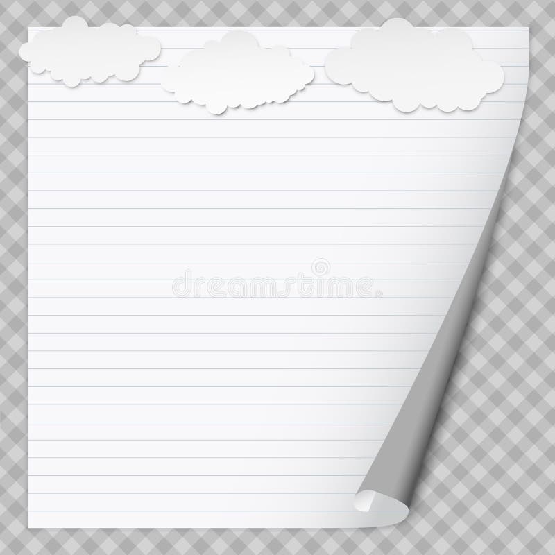 White Lined Notebook Paper with Curled Corner for Text or Advertising ...