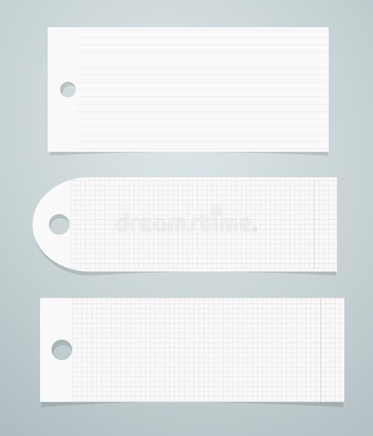 White Lined and Squared Paper Tags are Stuck on Light Gray Background ...
