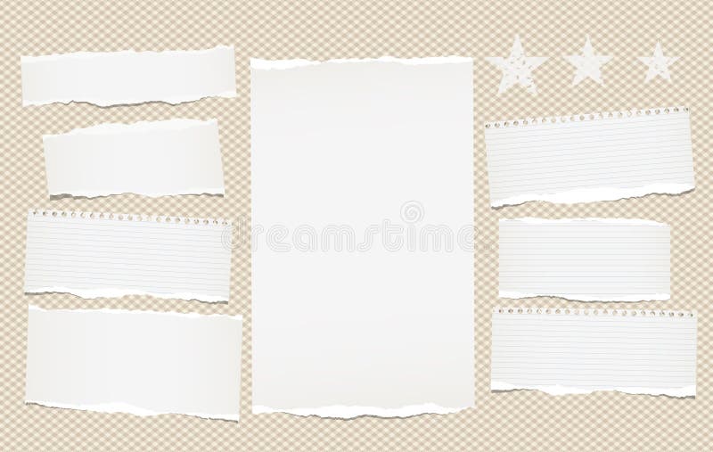 White Lined Torn Note, Notebook Paper Pieces for Text Stuck on Brown ...