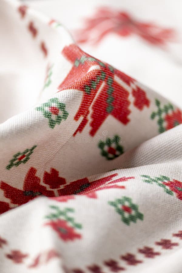 White Linen Cloth with Traditional Folk Motifs Stock Image - Image of ...