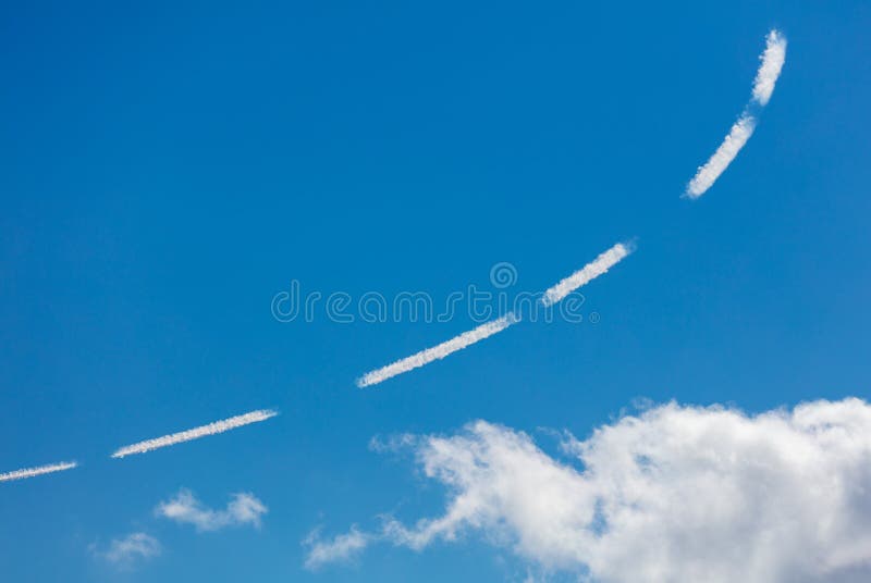 White Lines from an Airplane Against a Sky. Stock Image - Image of ...