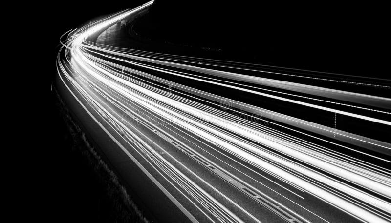 White Lines of Car Lights on Black Background Stock Photo - Image of ...