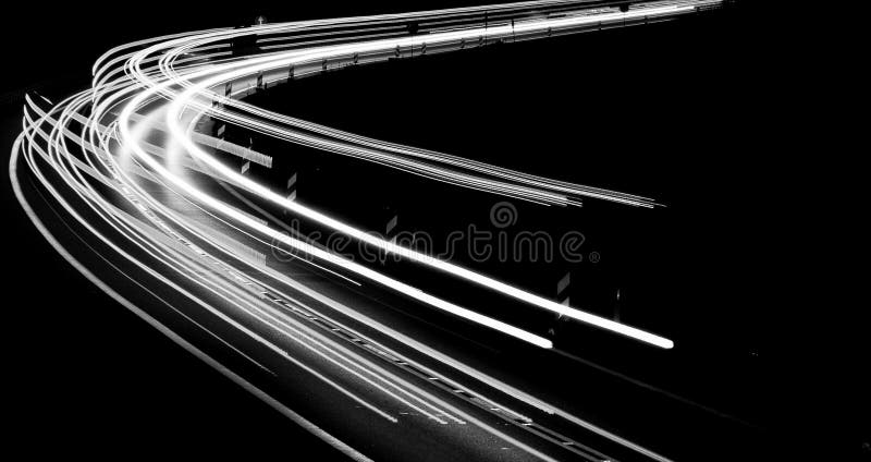 White Lines of Car Lights on Black Background Stock Image - Image of ...