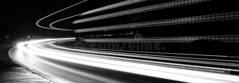 White Lines of Car Lights on Black Background Stock Image - Image of ...