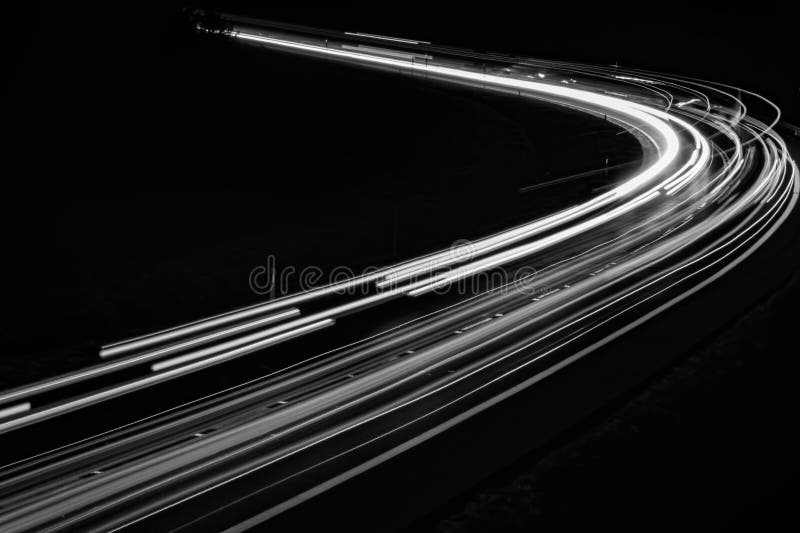 White Lines of Car Lights on Black Background Stock Photo - Image of ...