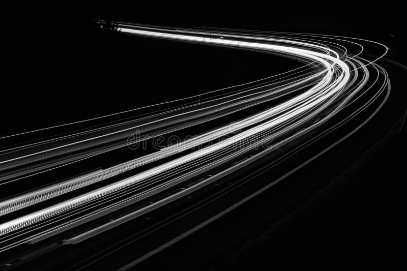 White Lines of Car Lights on Black Background Stock Photo - Image of ...