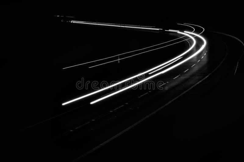 White Lines of Car Lights on Black Background Stock Image - Image of ...