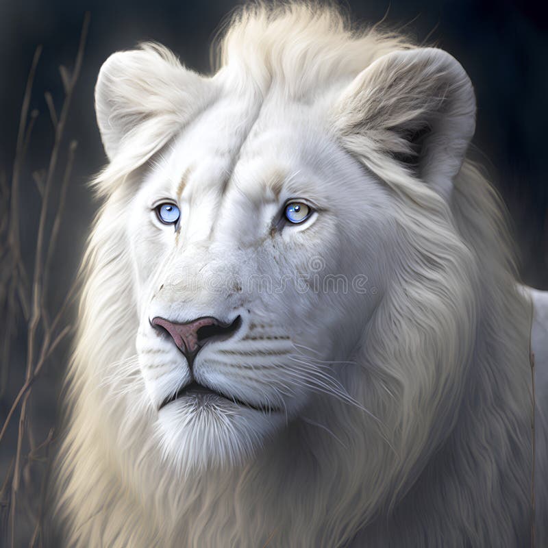 White Lion with Blue Eyes in the Wild,3d Rendering. Stock Illustration ...
