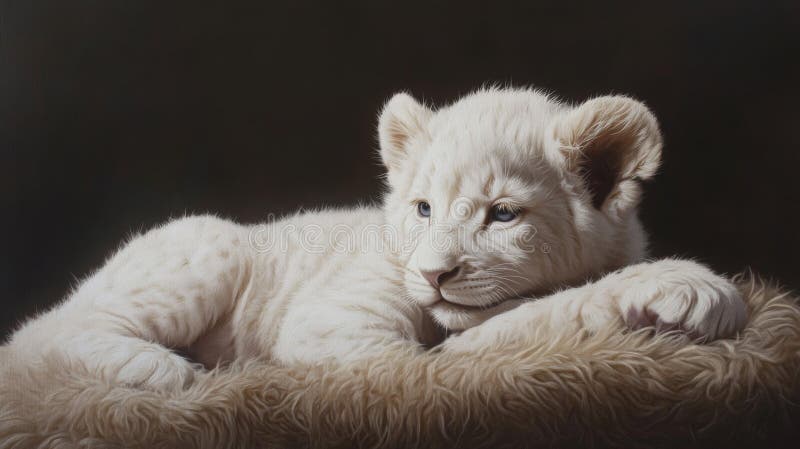 White Lion Cub Resting on Tan Fur Stock Illustration - Illustration of ...