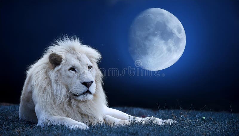 White lion in moon light stock illustration. Illustration of hunter ...