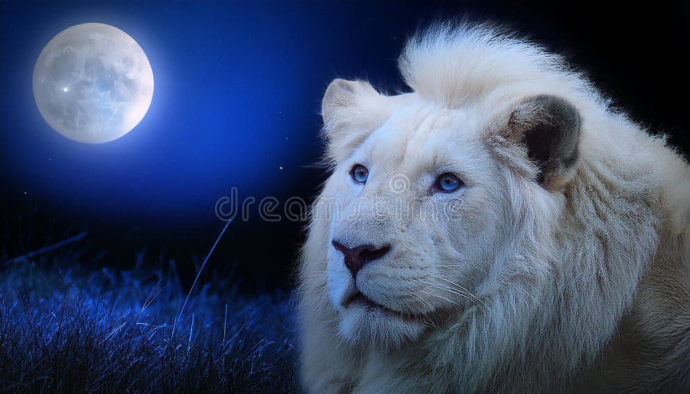 White lion in moon light stock illustration. Illustration of light ...