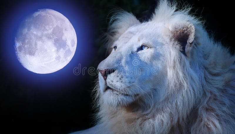 White lion in moon light stock illustration. Illustration of portrait ...