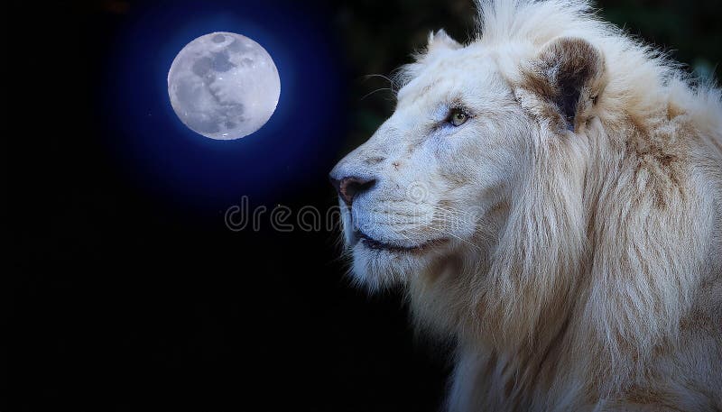 White lion in moon light stock illustration. Illustration of wildlife ...