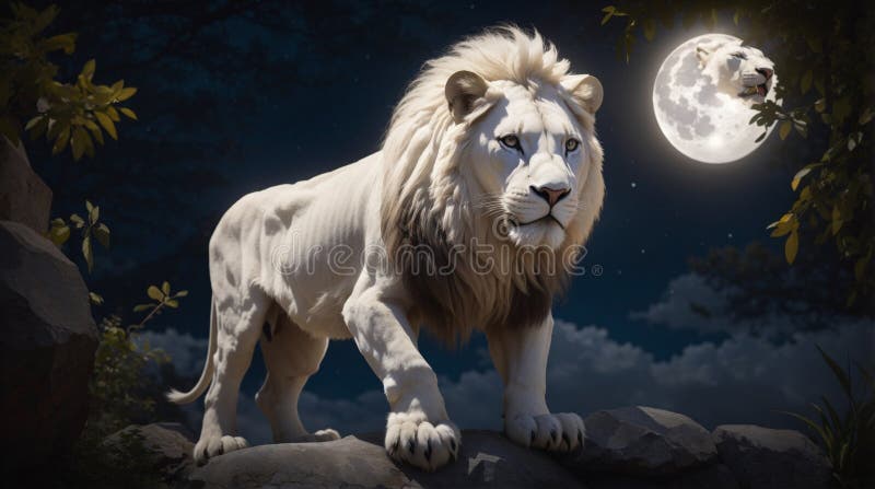 The lion and the moon stock image. Image of espaaplusmn - 82985347