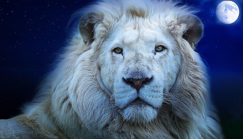 White lion in moon light stock illustration. Illustration of moon ...