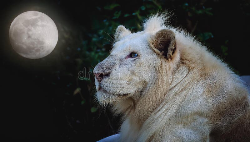 White lion in moon light stock illustration. Illustration of cartoon ...