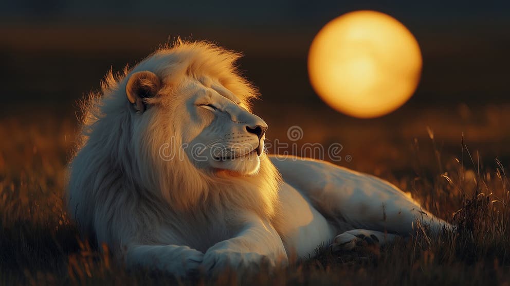 White Lion in the Moonlight Stock Image - Image of landscape, majestic ...