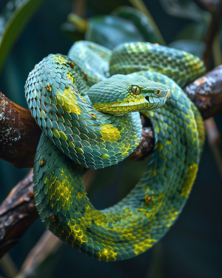 White-lipped Tree Viper Coiled Stock Illustration - Illustration of ...