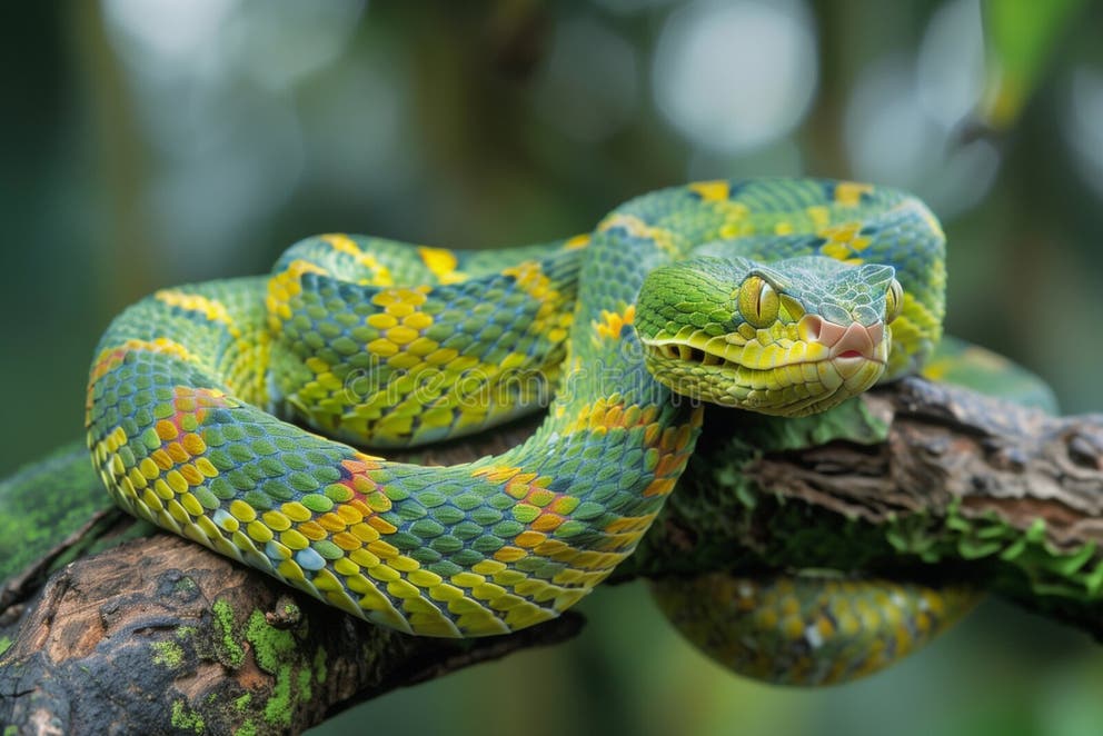 White-lipped Tree Viper Coiled Stock Illustration - Illustration of ...